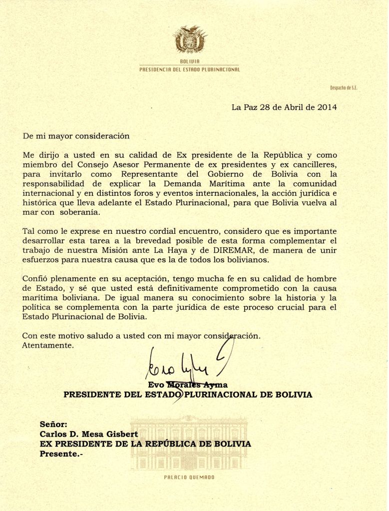 Carta al Presidente Morales | Carlos Diego de Mesa Gisbert